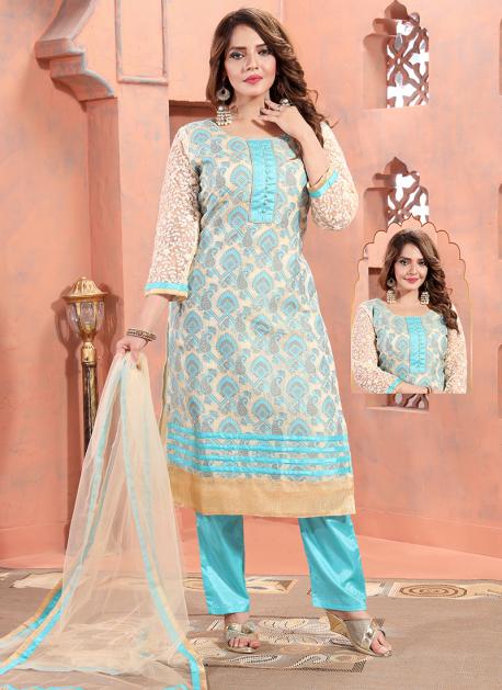 Buy Sky Blue Brocade Silk Festival Wear Hand Work Plus Size Readymade